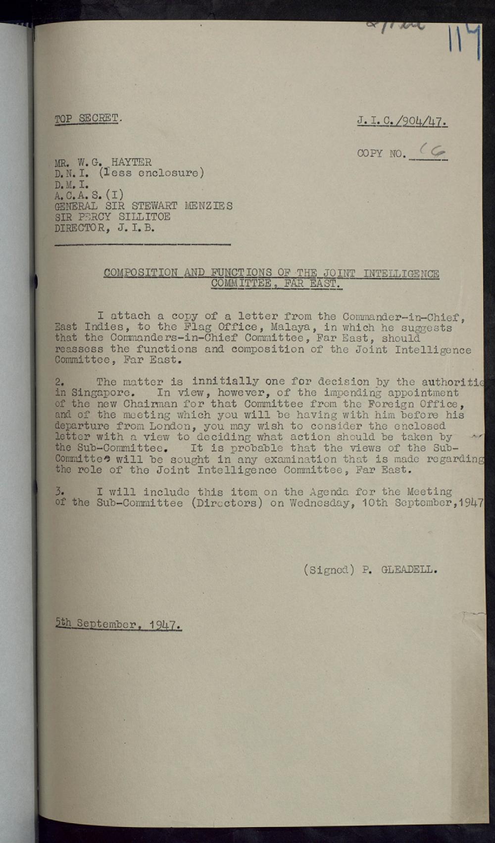 Composition and Functions of the Joint Intelligence Committee, Far East ...