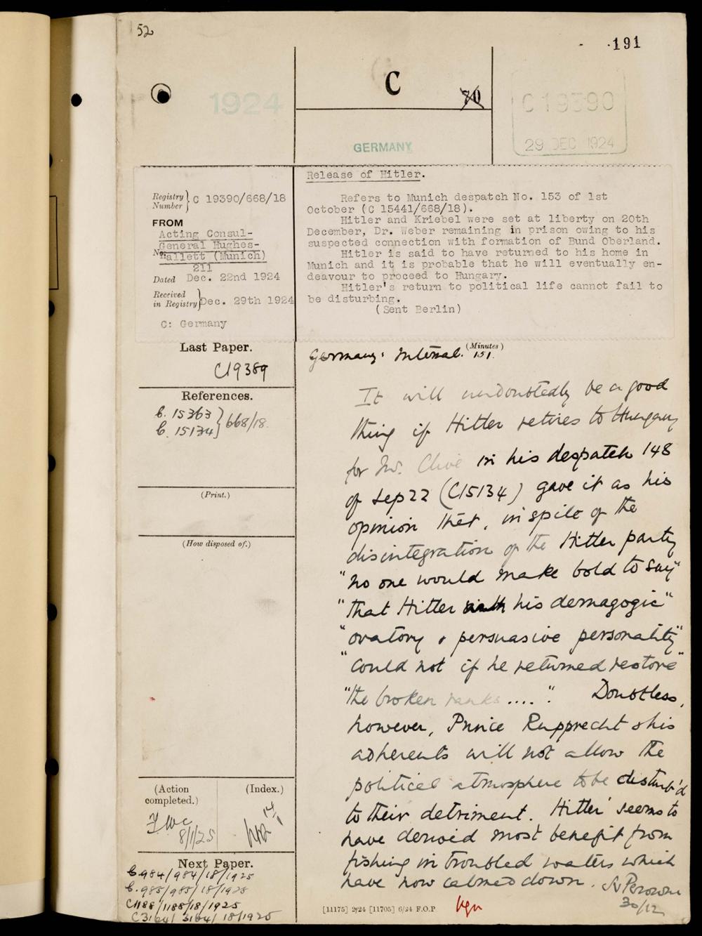 Release of Hitler | History Commons