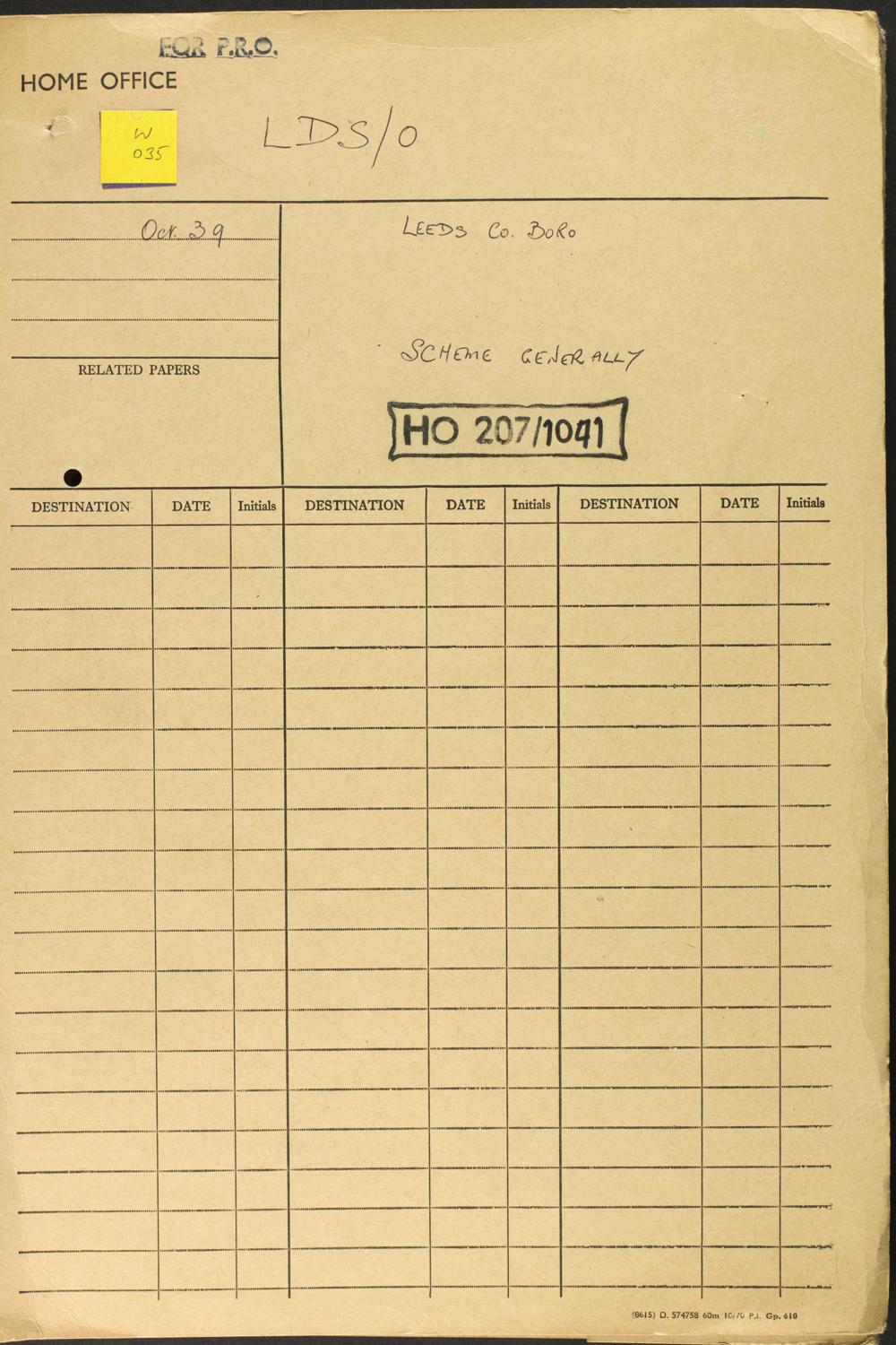 Regions Outside London (Headquarters' Files): Region No 2 (North Eastern): Leeds: Inspection ...