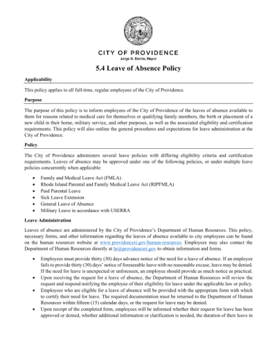 Leave Of Absence Policy