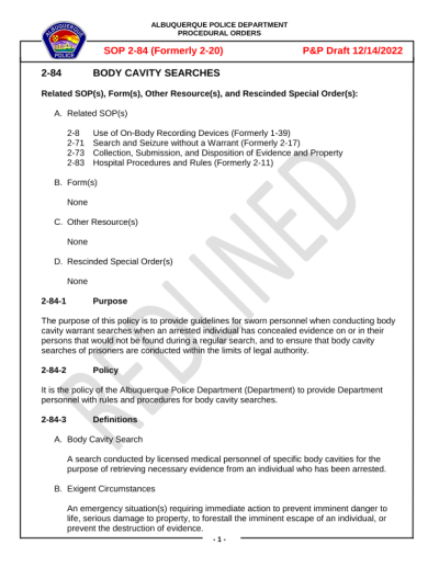 Body Cavity Search Procedure