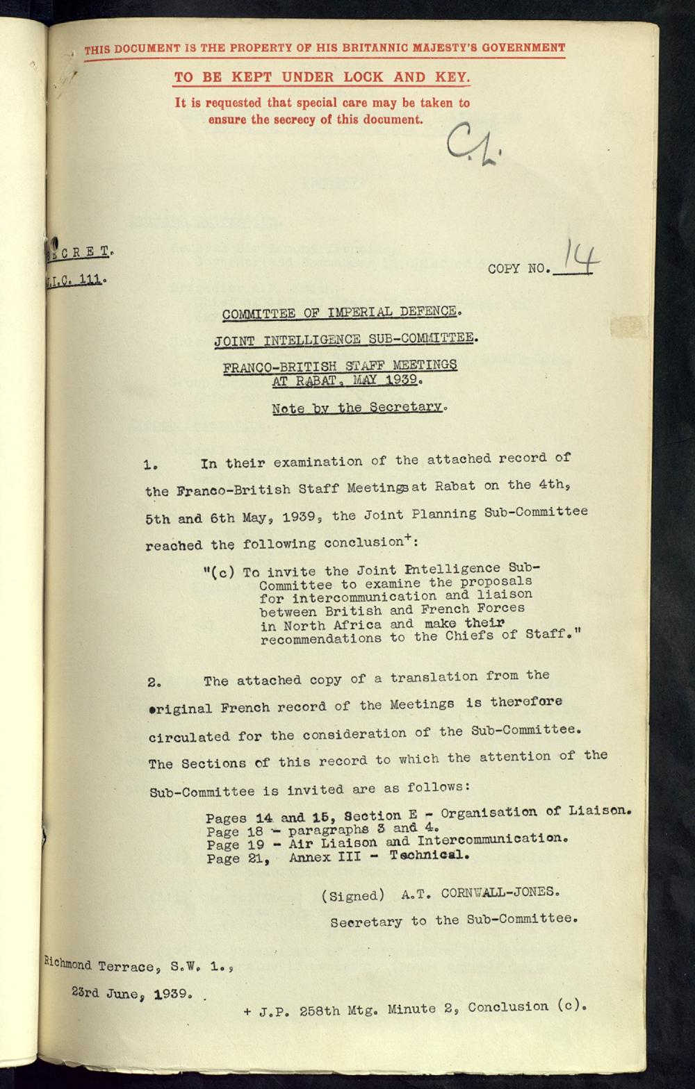 Franco-British Staff Meetings at Rabat, May, 1939. Note by the ...