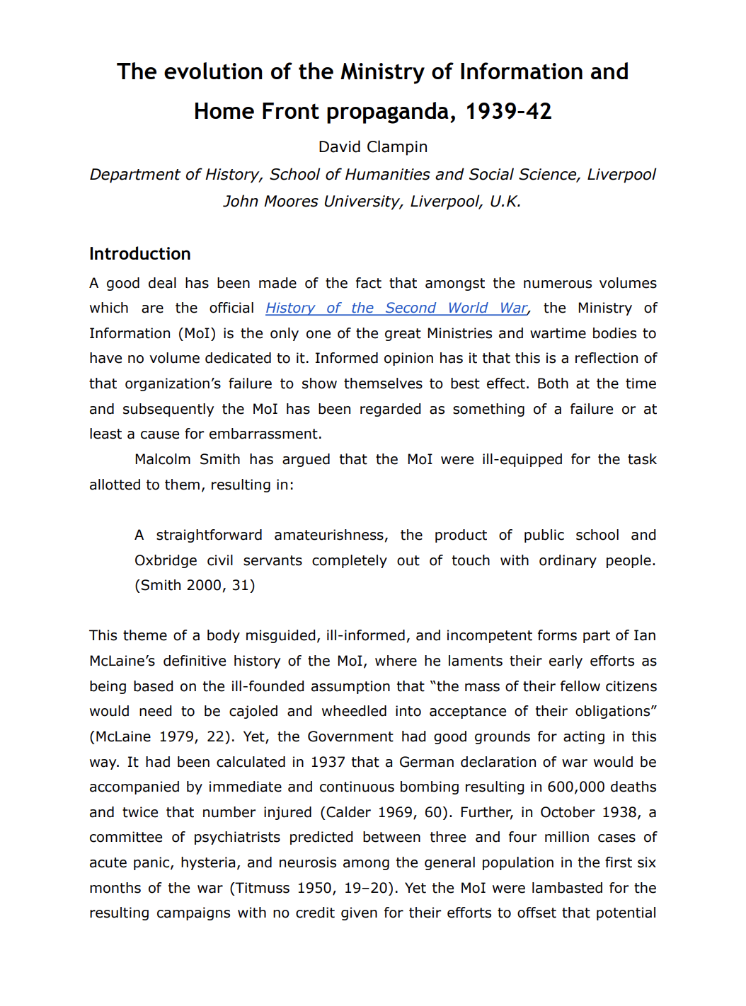 Evolution of the Ministry of Information and Home Front Propaganda ...
