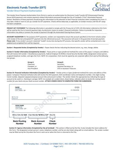 Electronic Funds Transfer Authorization Form