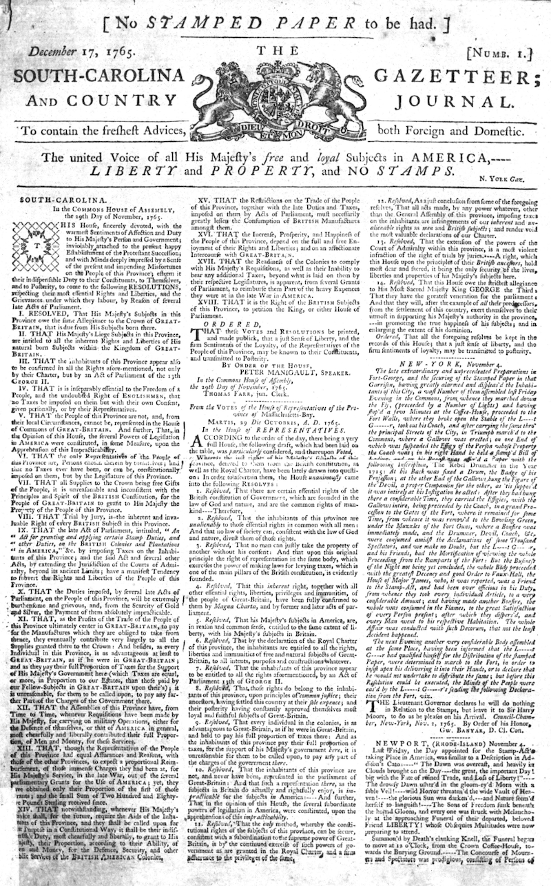 The South-Carolina Gazette and Country Journal | History Commons